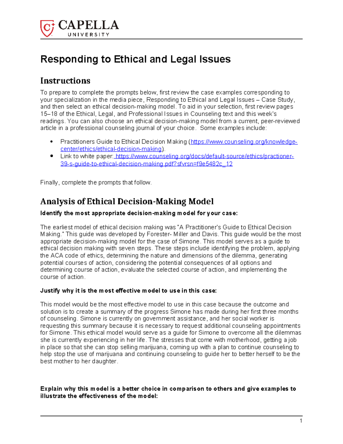 Week 9 Assignment: Ethical Decision-Making in Coun 5217 - Studocu