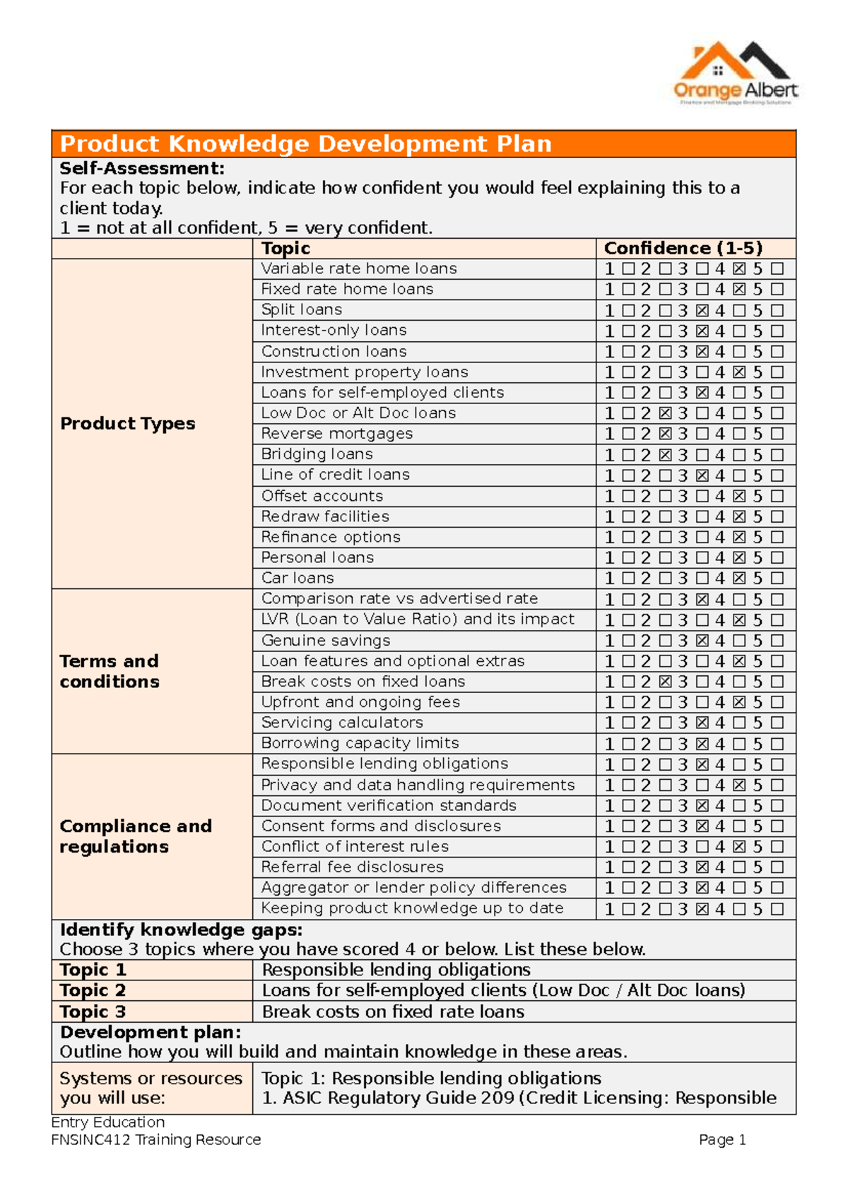 FNSINC412 - Product Knowledge Development Plan and Confidence ...