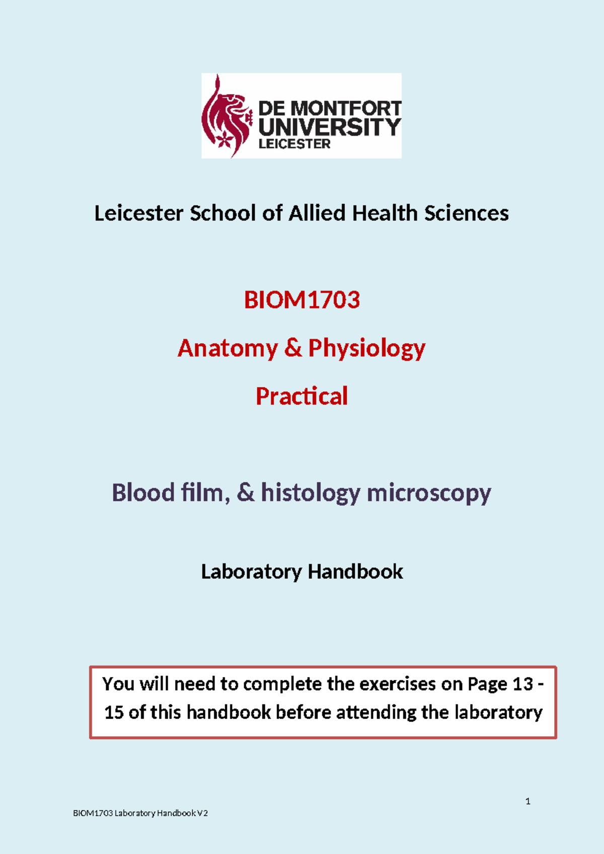 BIOM1703 Anatomy & Physiology Practical: Blood Film & Histology Lab ...