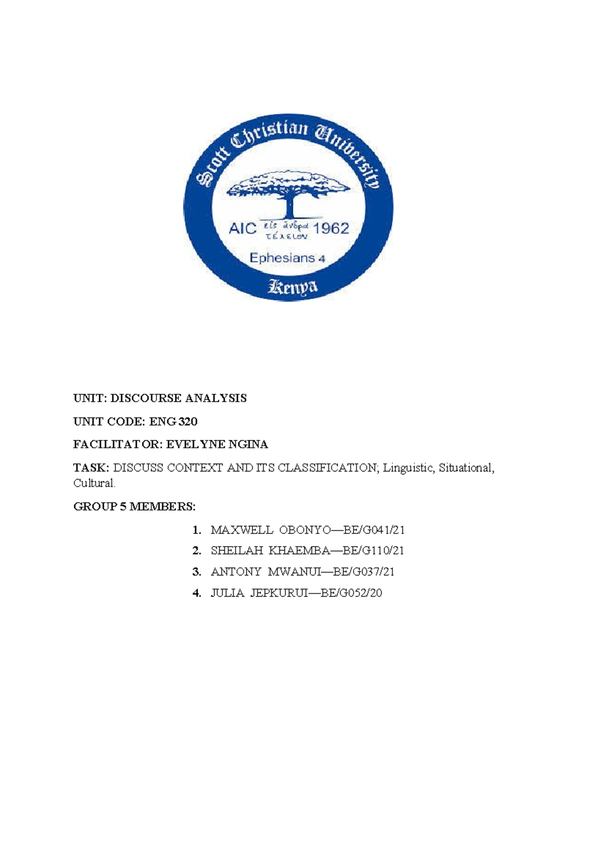 Discourse Analysis: Contextual Insights (ENG 320) - Studocu