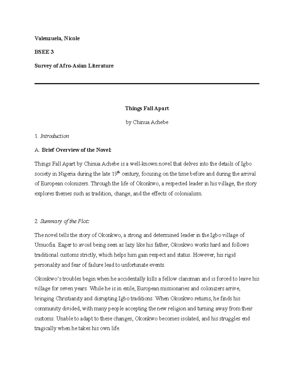 BSEE 3 Things Fall Apart - Summary & Analysis of Igbo Culture - Studocu