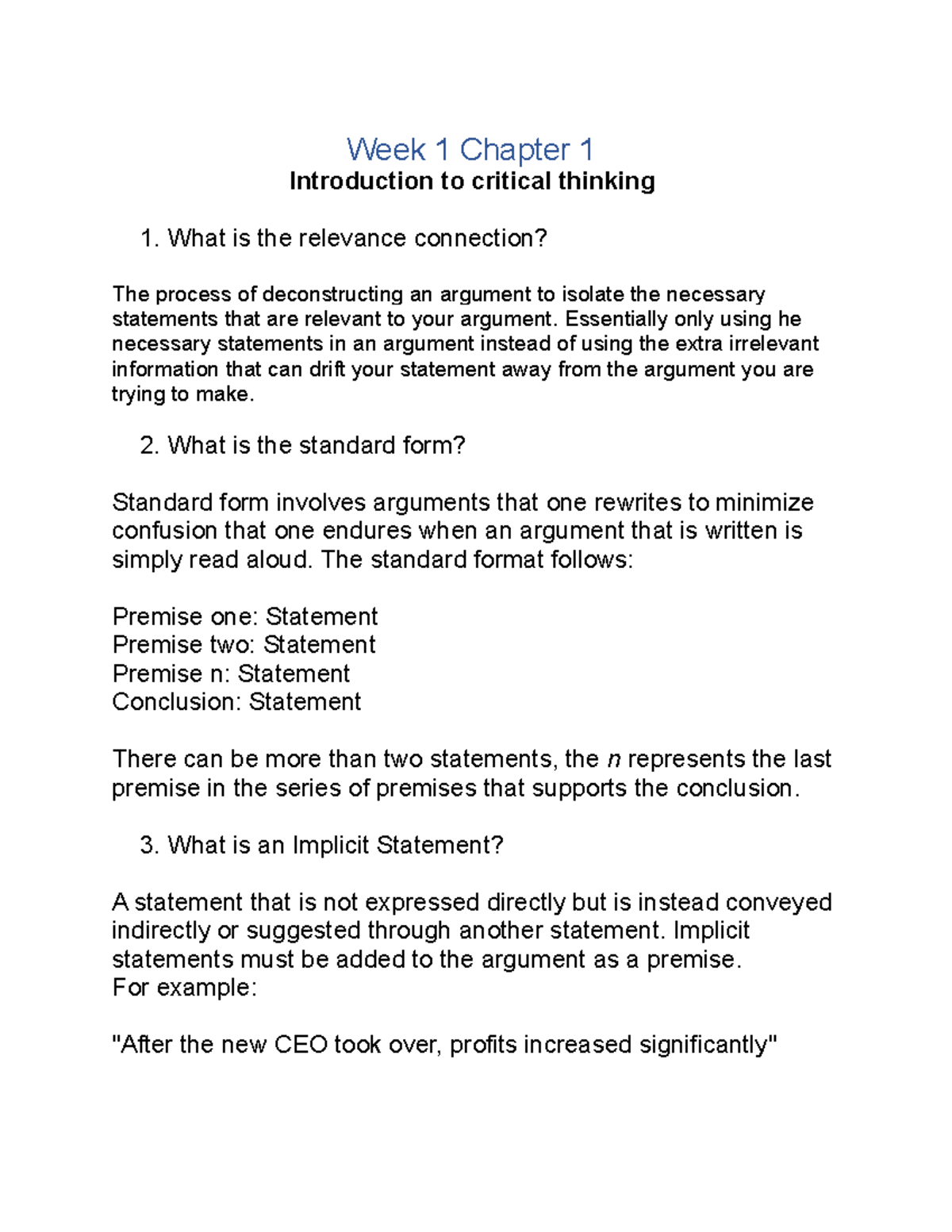 Lesson 1 - Week 1 Chapter 1 Introduction to critical thinking What is ...