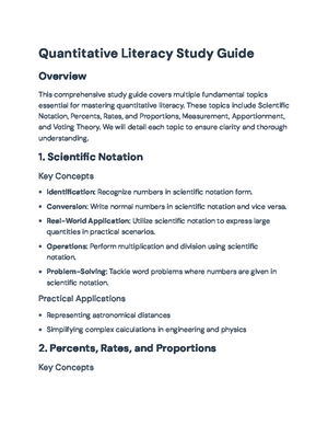 Quantitative Literacy Test 1 Review Sheet: Concepts & Techniques ...
