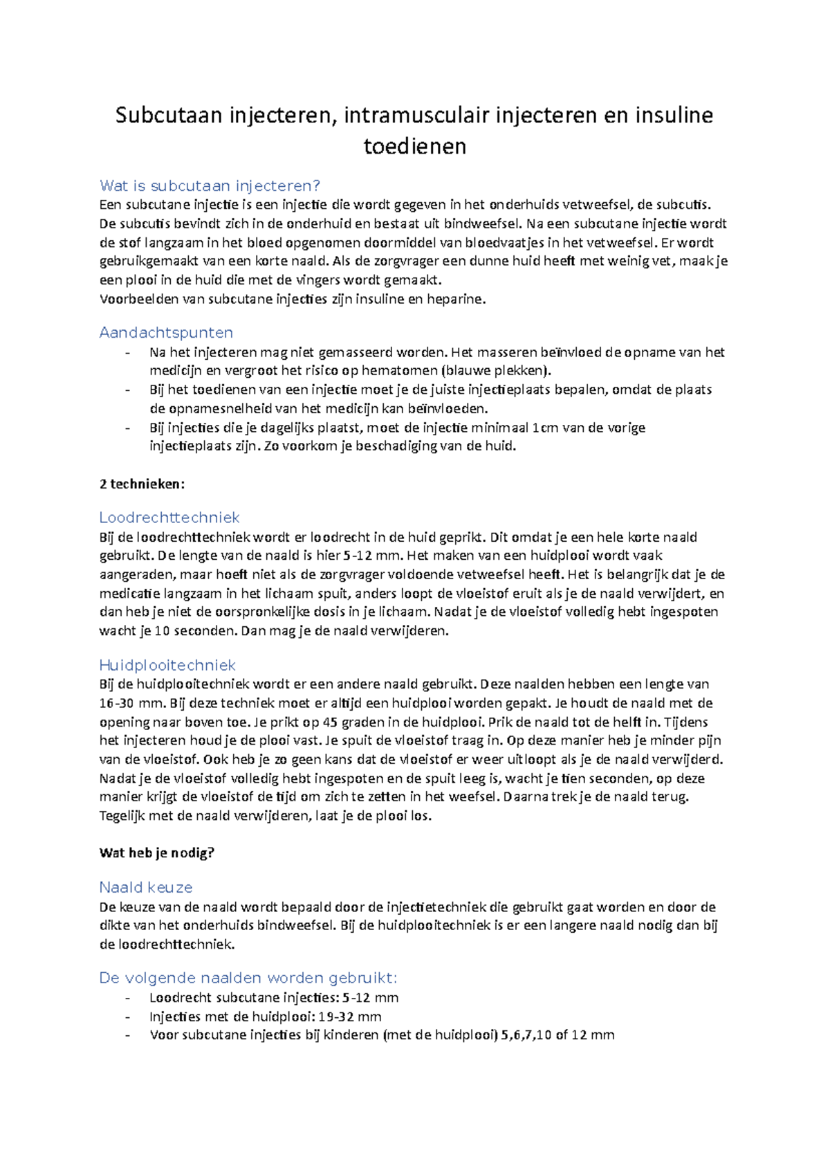 Injectie Technieken en Toediening van Insuline: Subcutaan en ...