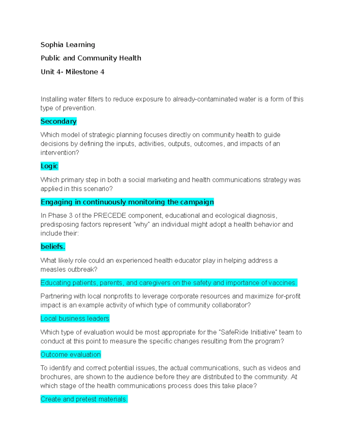 Public and Community Health Unit 5 - Sophia Learning Public and ...