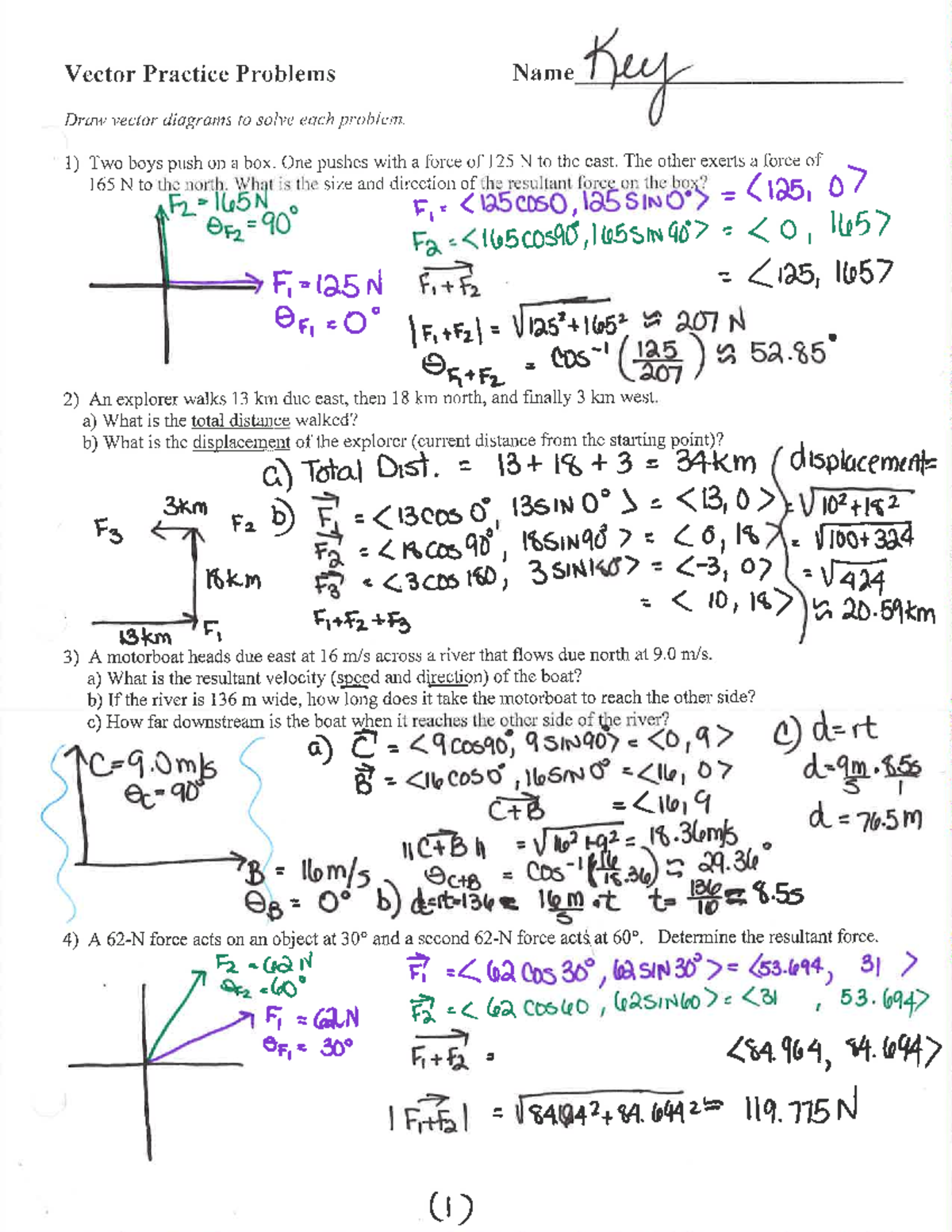 Vector Word Problems Practice Key (Course Code: VEC101) - Studocu