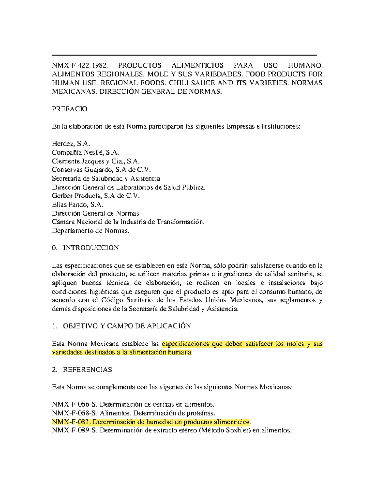 NMX-F-422-1982 Especificaciones para Mole y Variedades Alimenticias ...