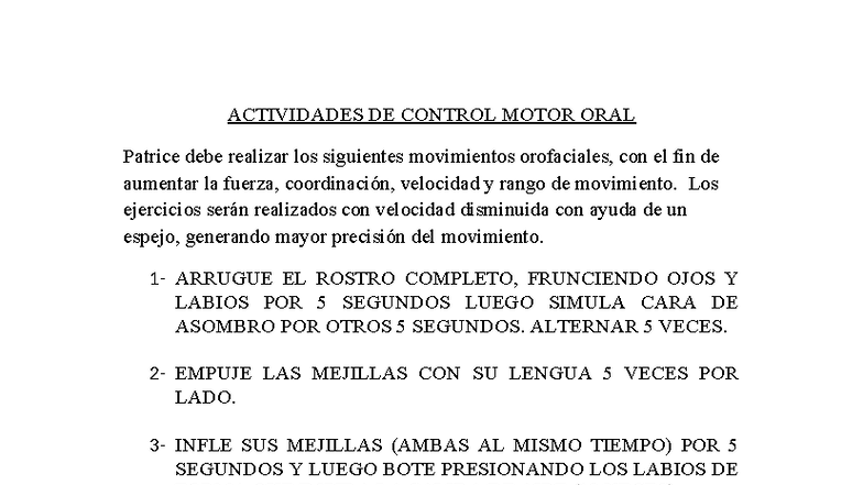 Actividades de Control Motor Oral (CMO) - Ejercicios Prácticos - Studocu