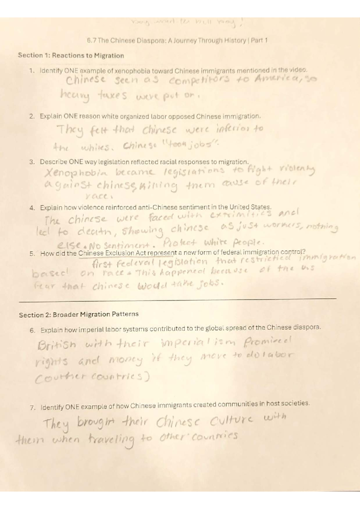 6.7 WHAP Essay Notes: The Chinese Diaspora and Xenophobia - Studocu