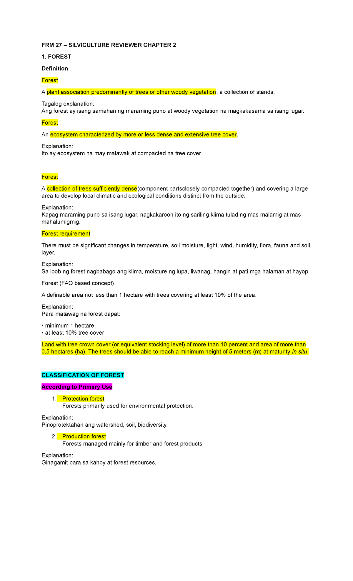 FRM 27 SILVICULTURE REVIEWER: CHAPTER 2 - FOREST DEFINITIONS & STAND ...