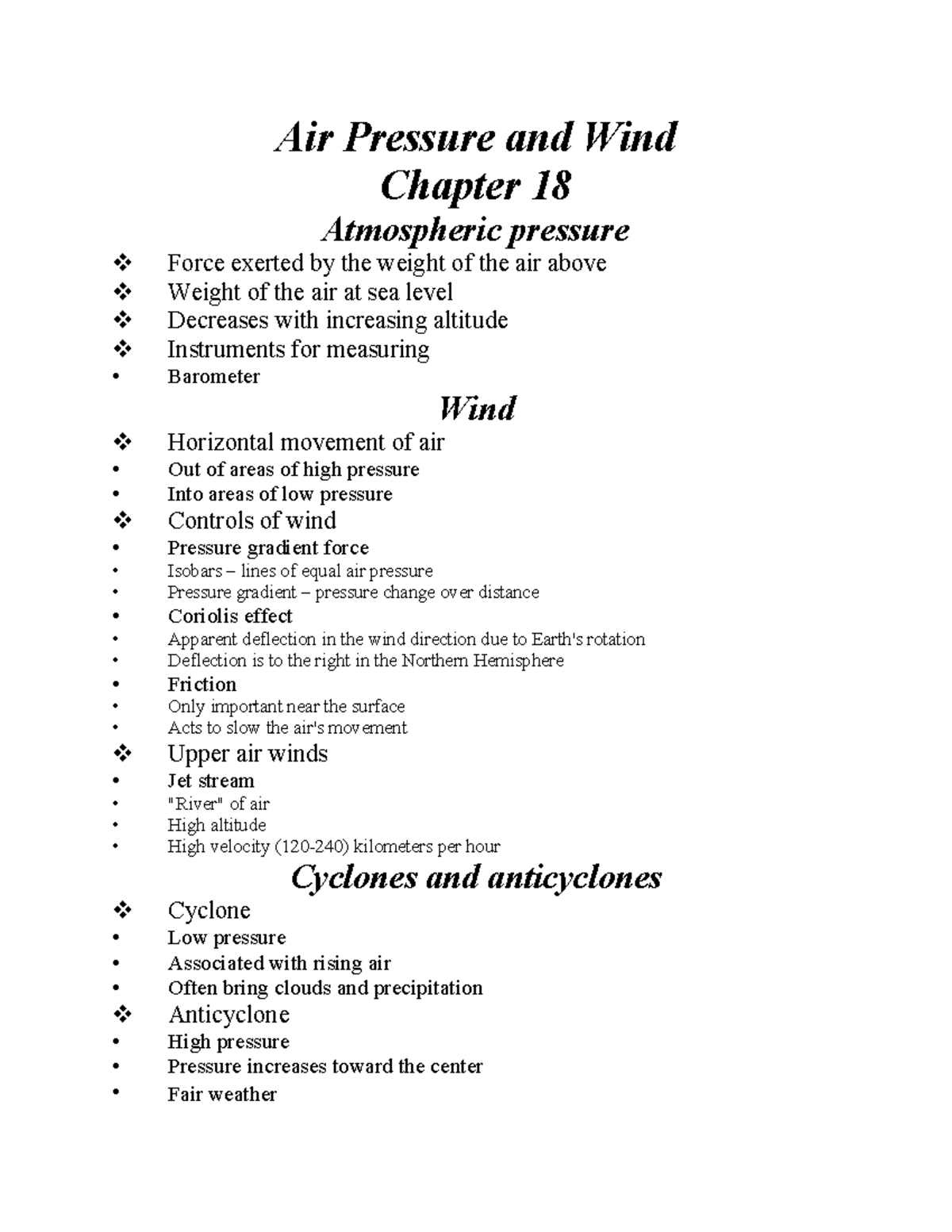Air Pressure and Wind: Chapter 18 Overview and Key Concepts - Air ...