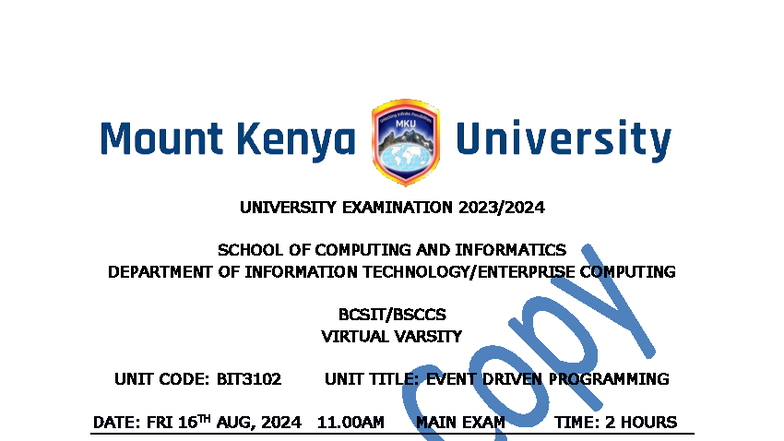 BIT3102 Final Exam: Event Driven Programming Overview and Questions - Studocu