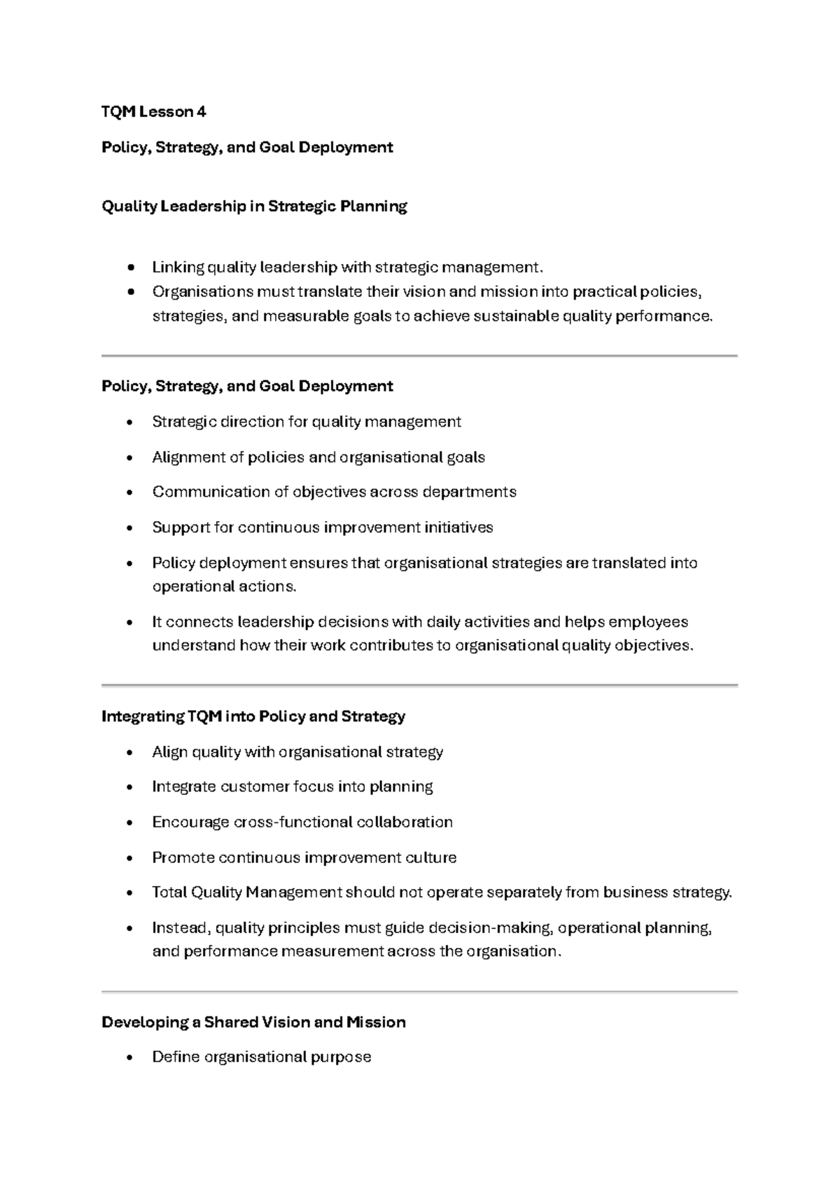 TQM Lesson 4: Policy, Strategy & Goal Deployment Study Notes (2026 ...