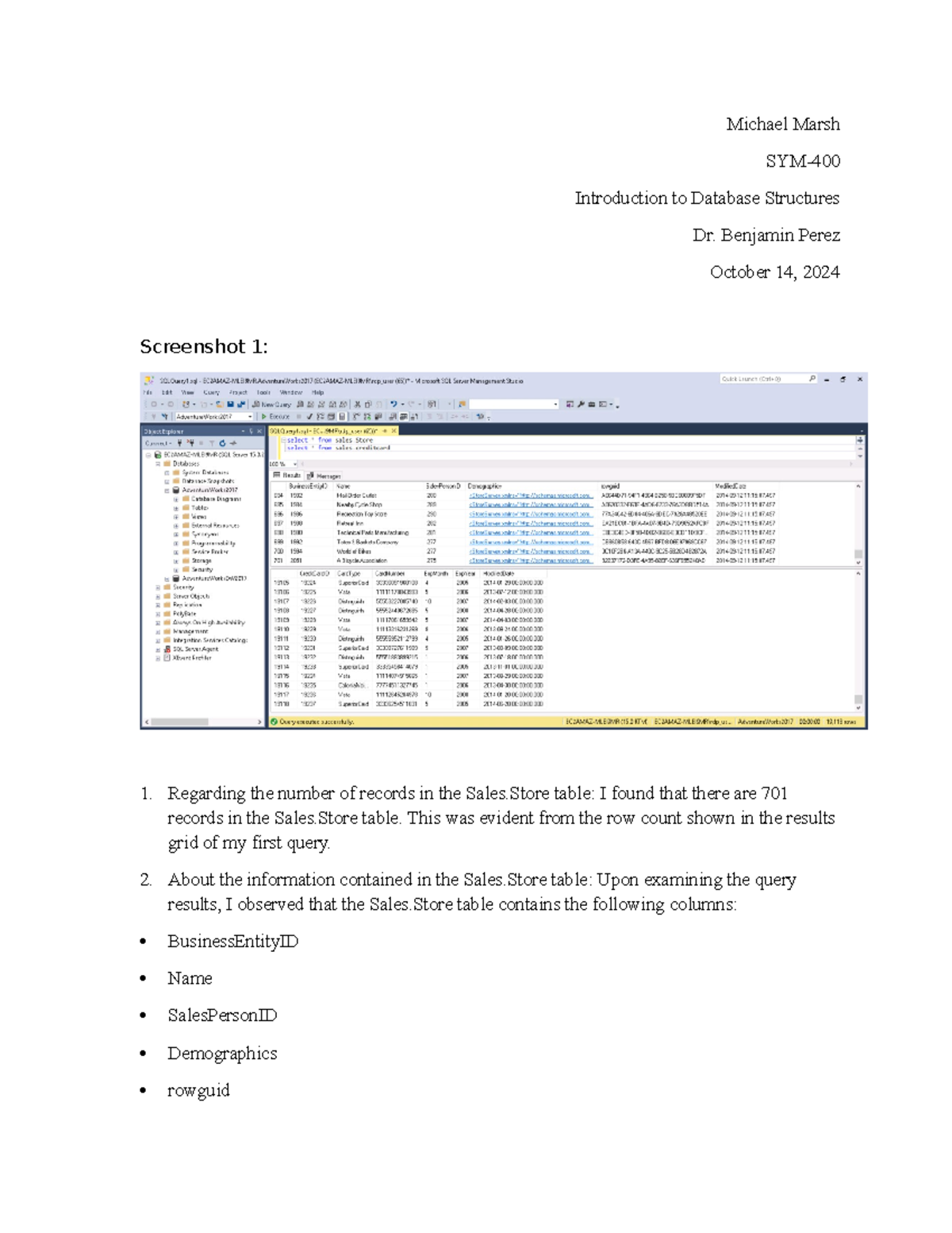 Topic 1 assignment - Michael Marsh SYM- Introduction to Database ...