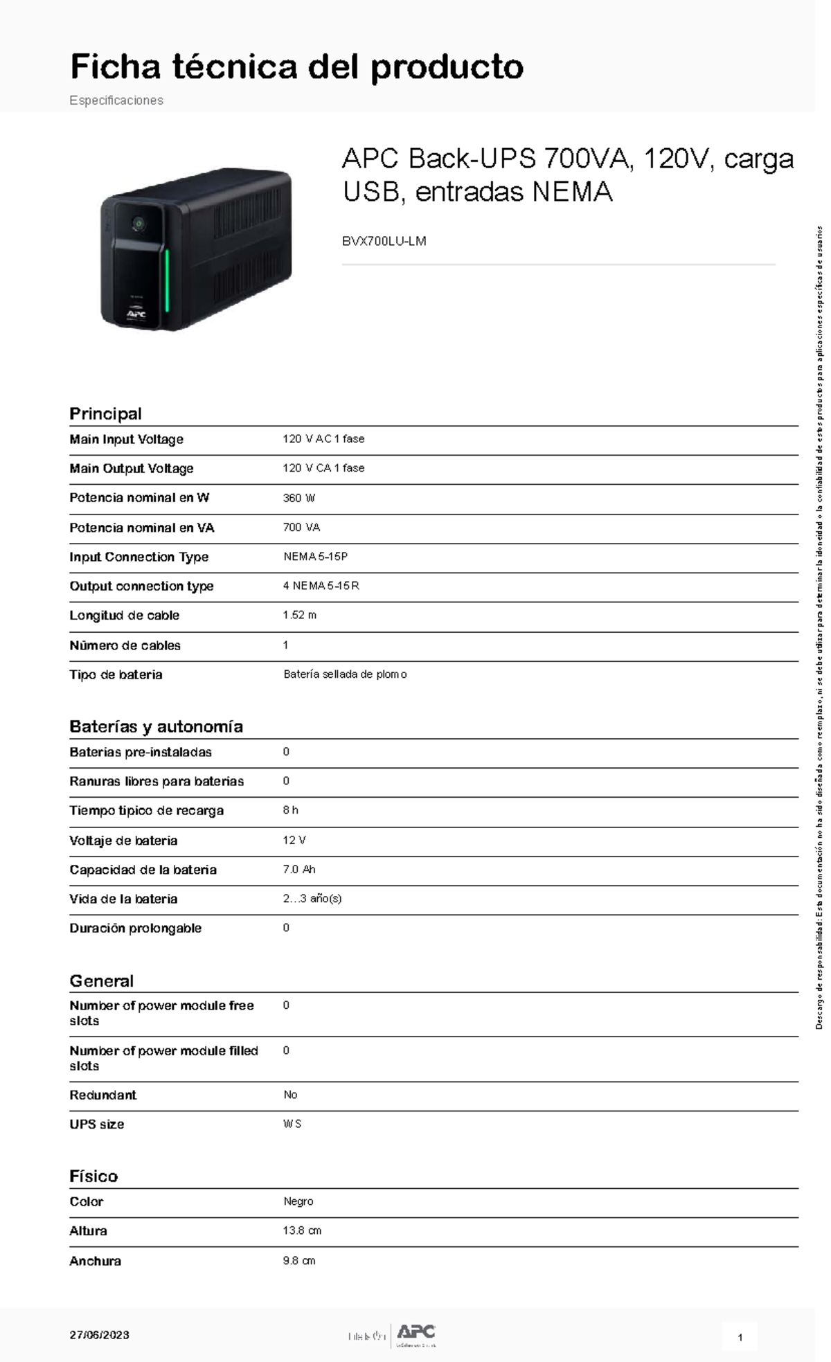 Manual de Uso Easy-UPS BVX700LU-LM - APC 700VA, 120V - Studocu