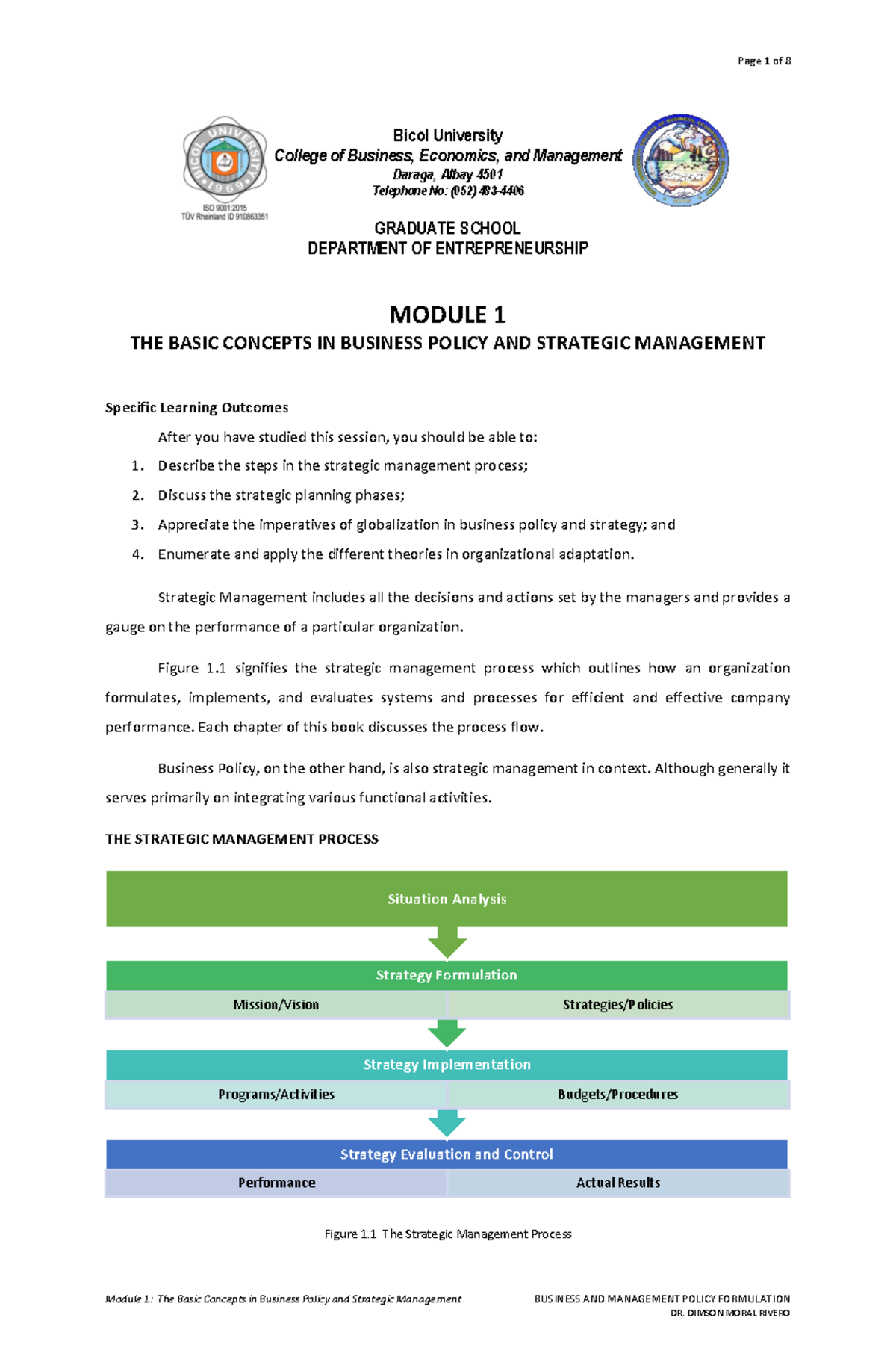 PPED-Module 1: Basic Concepts in Business Policy & Strategic Management - Studocu
