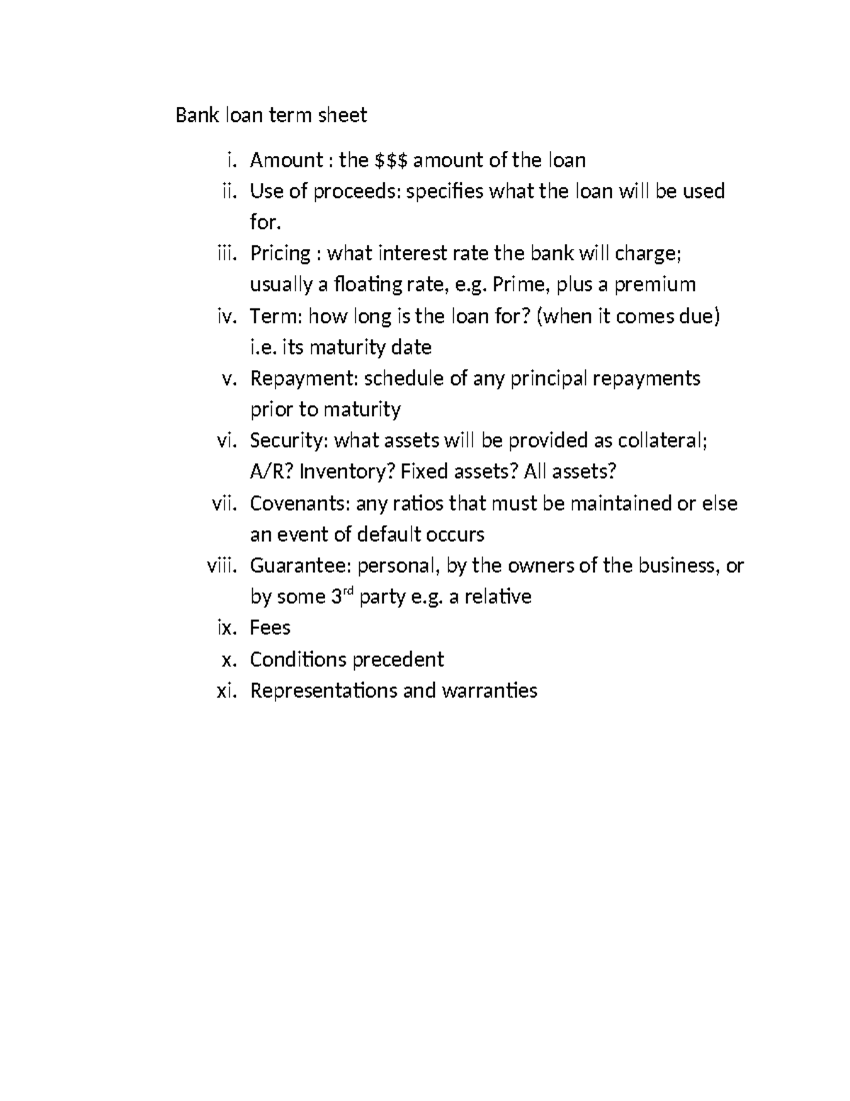 Bank Loan Term Sheet Overview and Key Components - Studocu