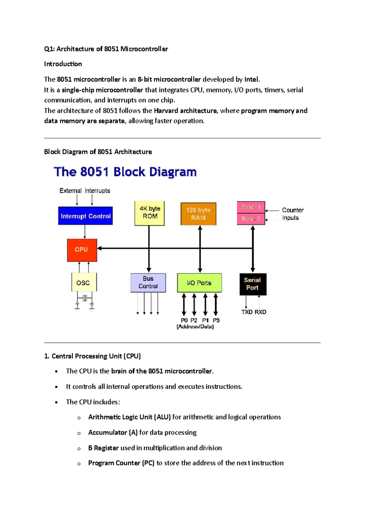 Architecture of 8051 Microcontroller - Embedded Systems & IoT - Studocu