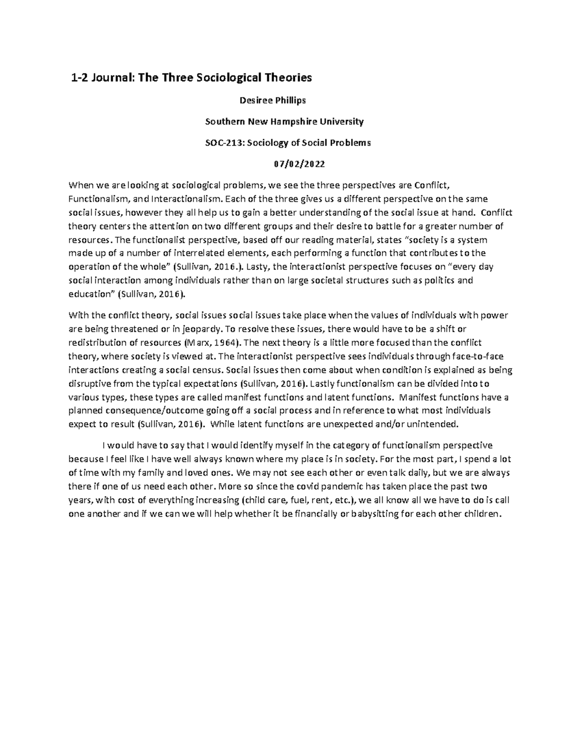 1-2 Journal Assignment: Exploring the Three Sociological Theories in ...