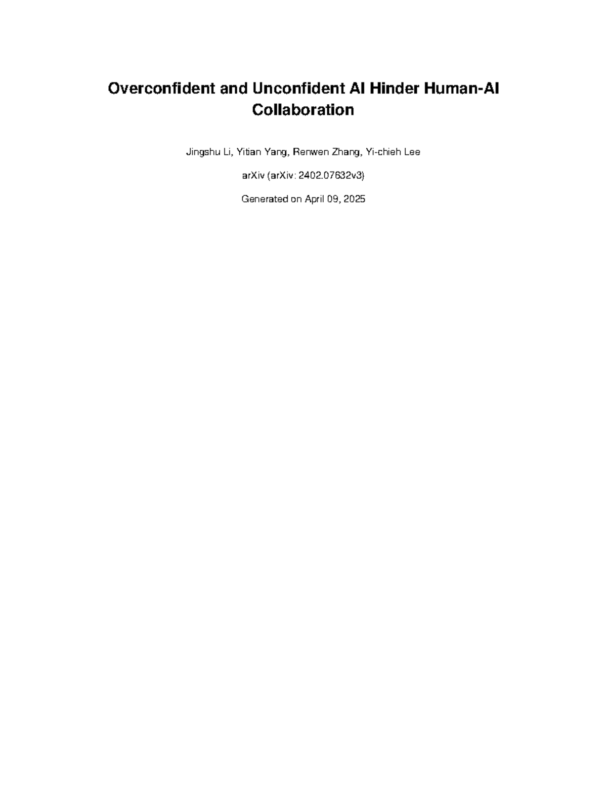 Overconfident & Unconfident AI: Impacts on Human-AI Collaboration - Studocu