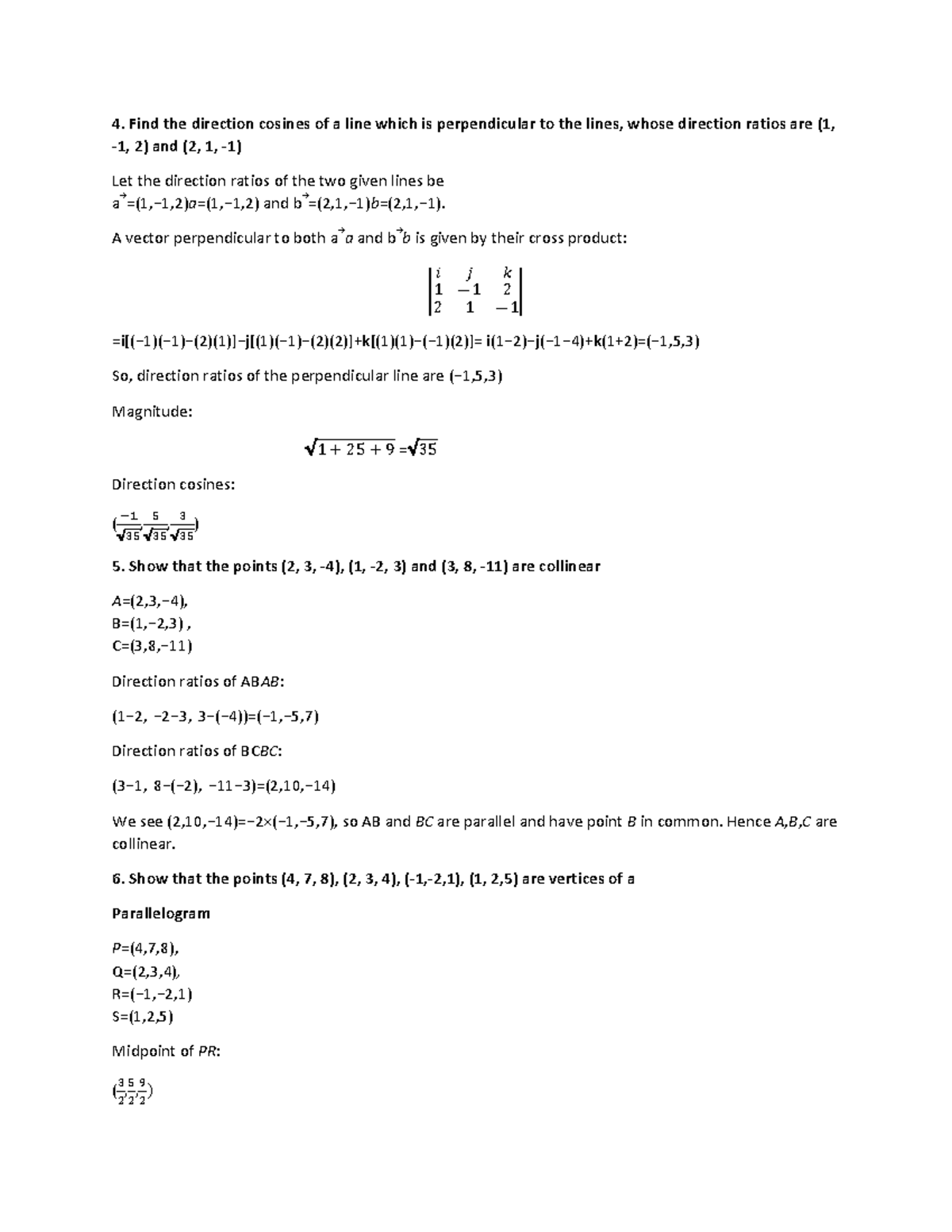 Direction Cosines and Collinearity: Notes for 4-6(1) - Studocu