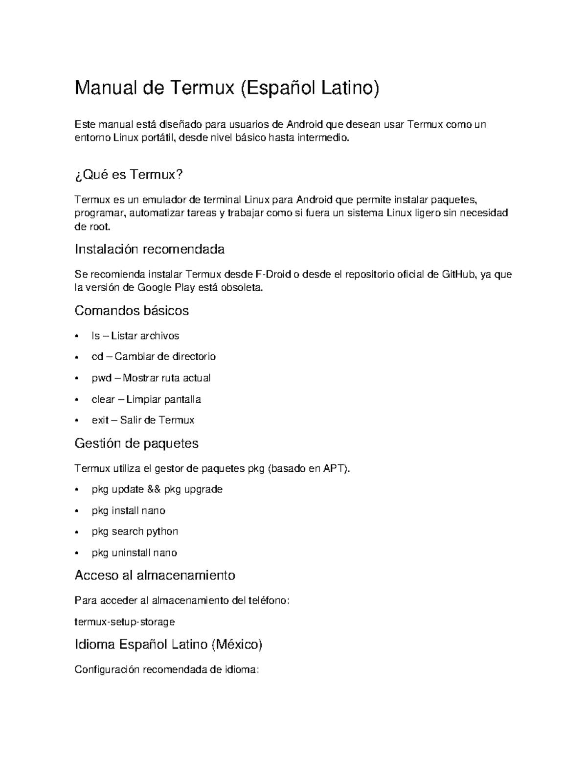 Manual de Termux para Android: Guía Básica e Intermedia - Studocu