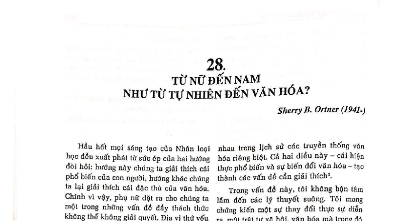 28. TÙ NŪ ĐEN NAM NHU TÙ TU NHIÊN VÀ VĂN HÓA? - Sherry Ortner - Studocu