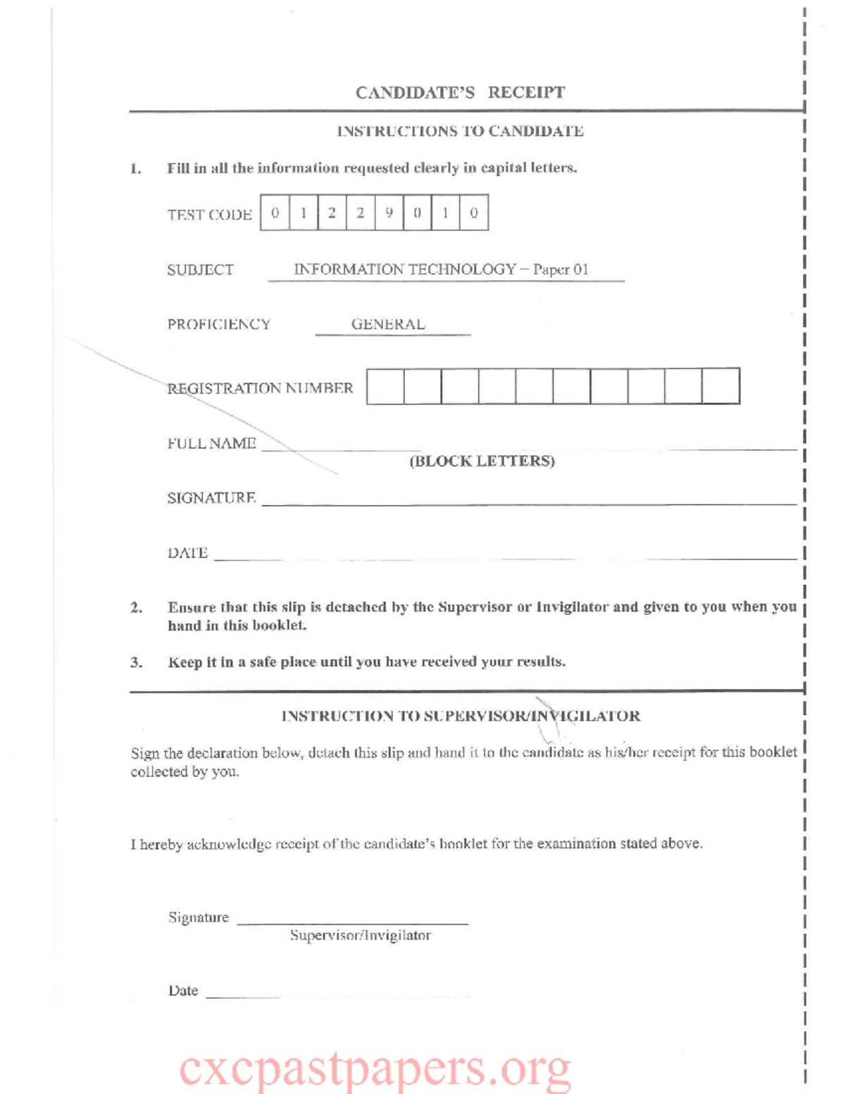 Information Technology P1: Candidate Receipt Instructions & Exam ...