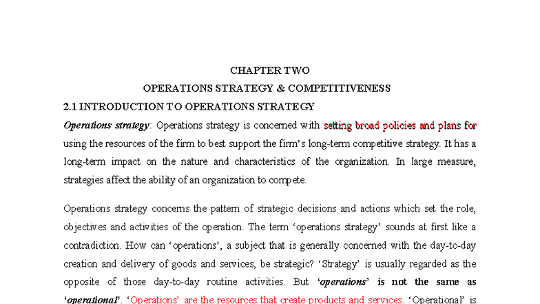 LECTURE NOTES ON OPERATIONS STRATEGY AND COMPETITIVENESS - Studocu