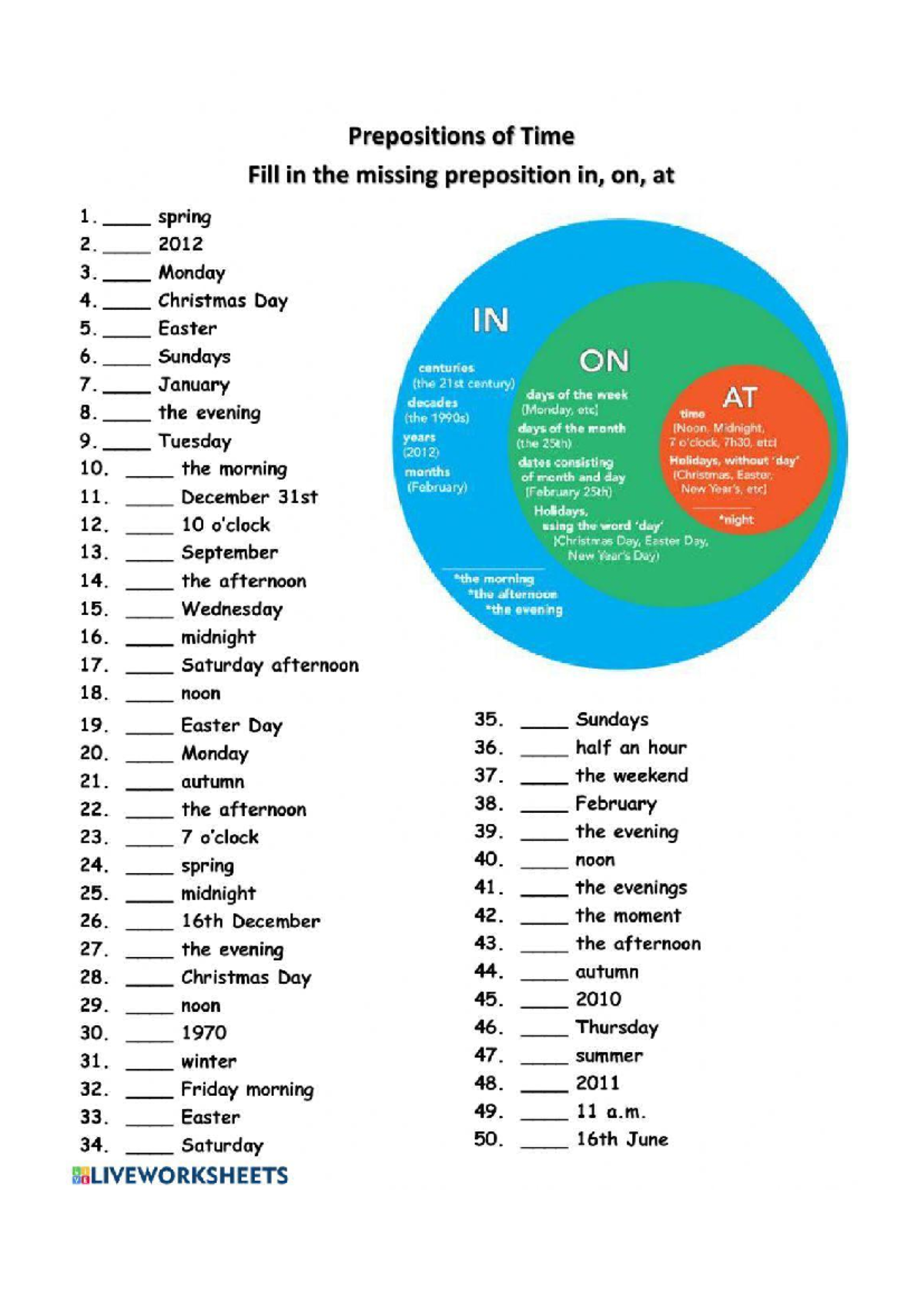 Prepositions of Time: Fill in the Missing Prepositions (Tarea) - Studocu