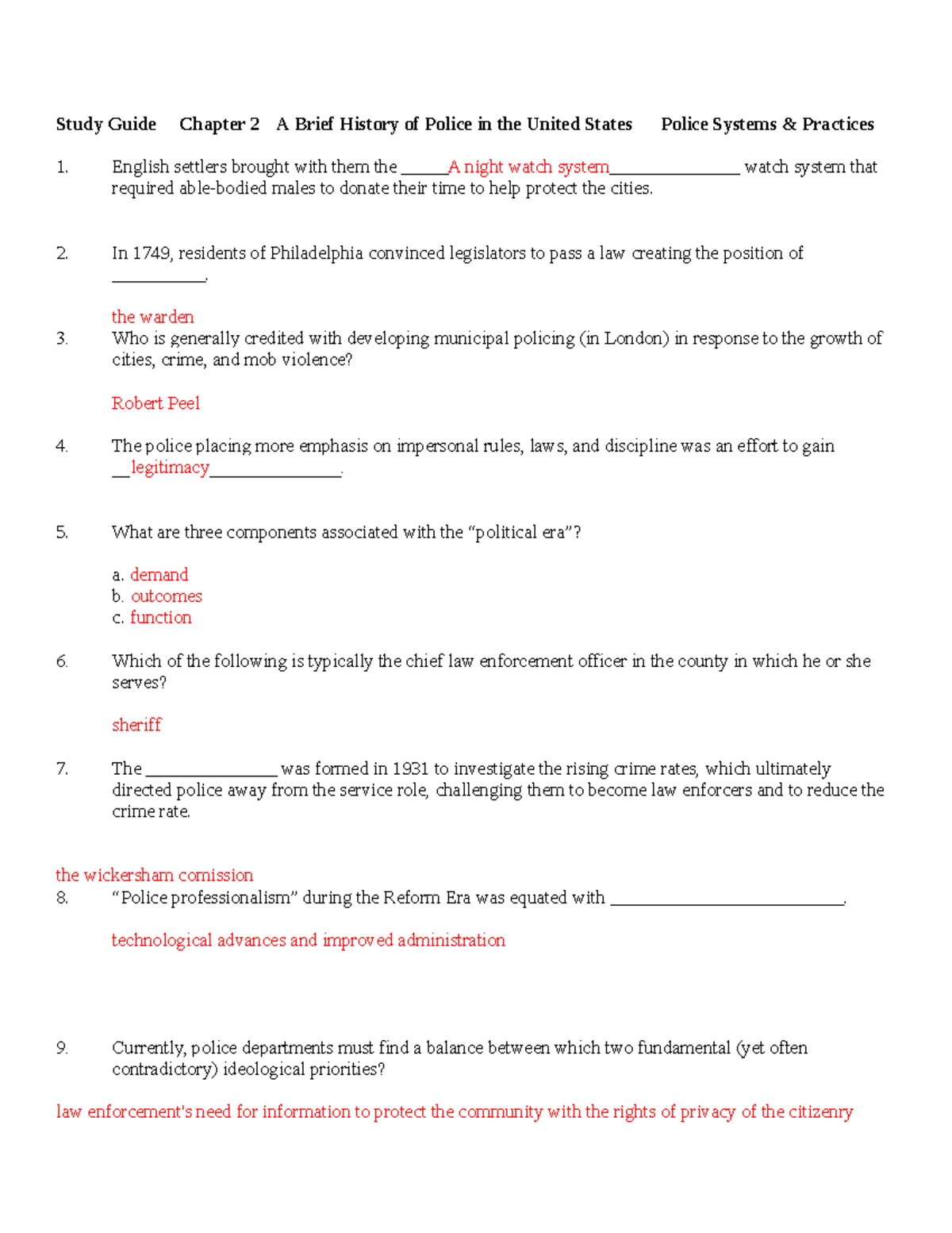 Study Guide CH2: A Brief History of Police in the US - Key Points - Studocu