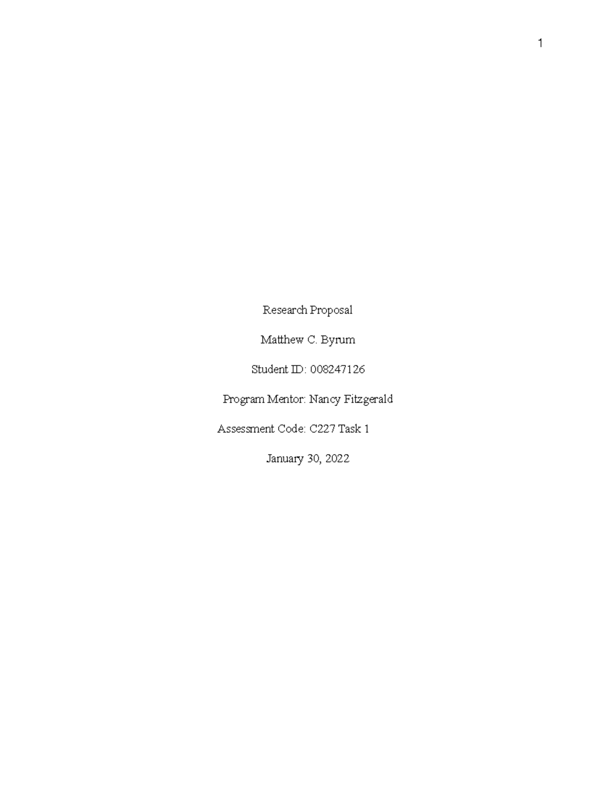 C227 - Passed - Research Proposal Matthew C. Byrum Student ID ...