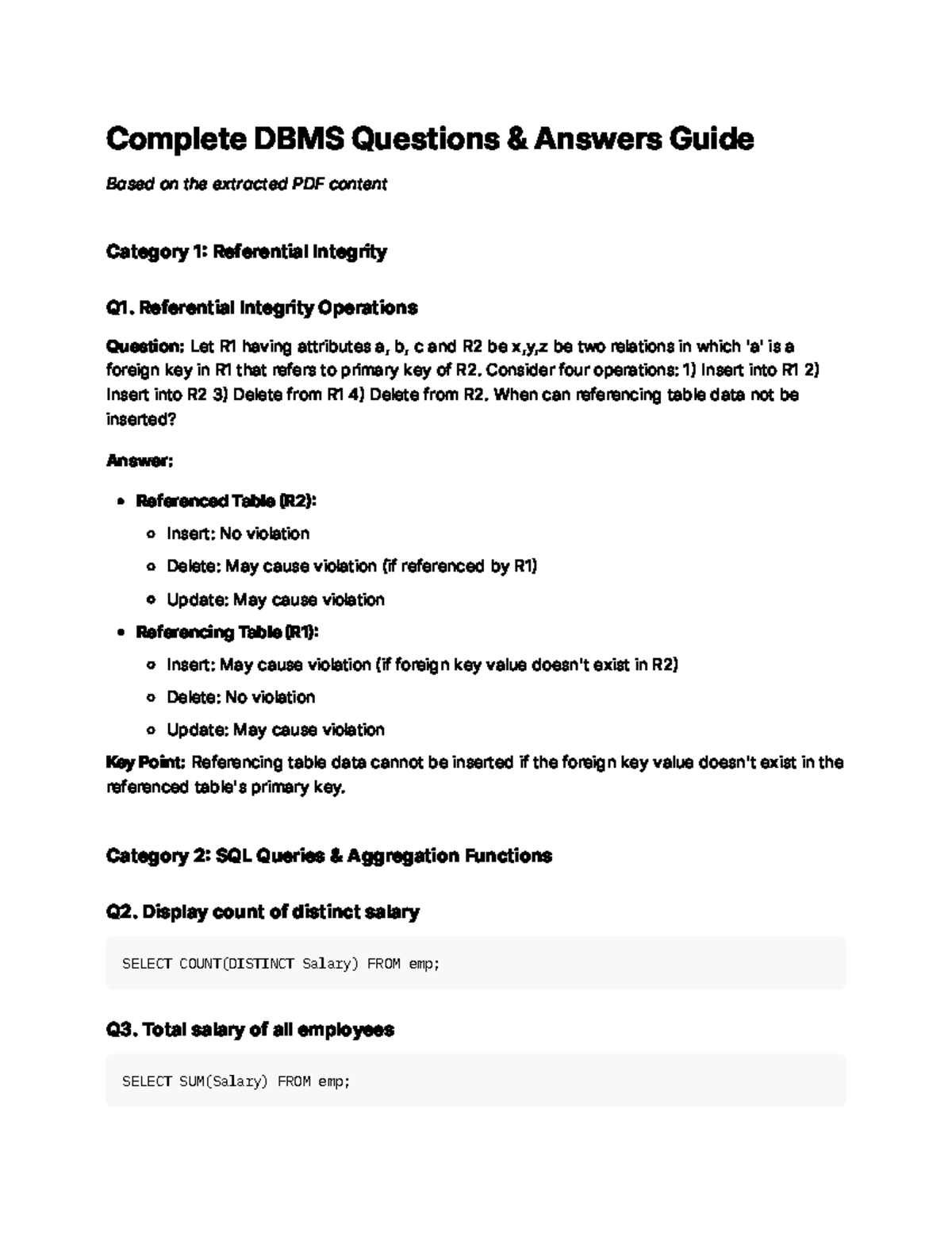 DBMS Complete Q&A Guide: Referential Integrity & Normalization Notes ...