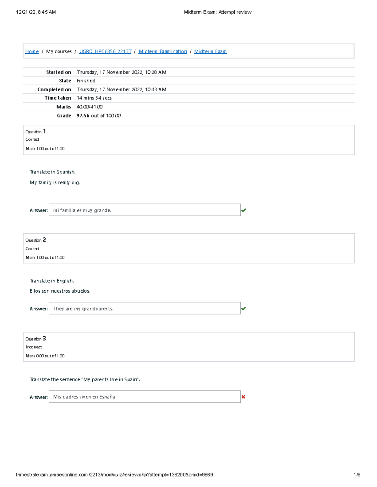 Foreign Language 1 Midterm Exam Results and Translation Insights - Studocu