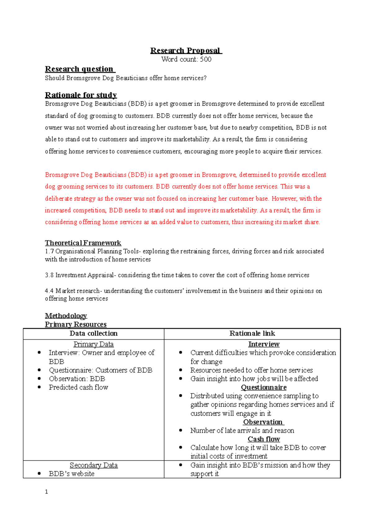 Business IA Research Proposal: Home Services for BDB - Studocu