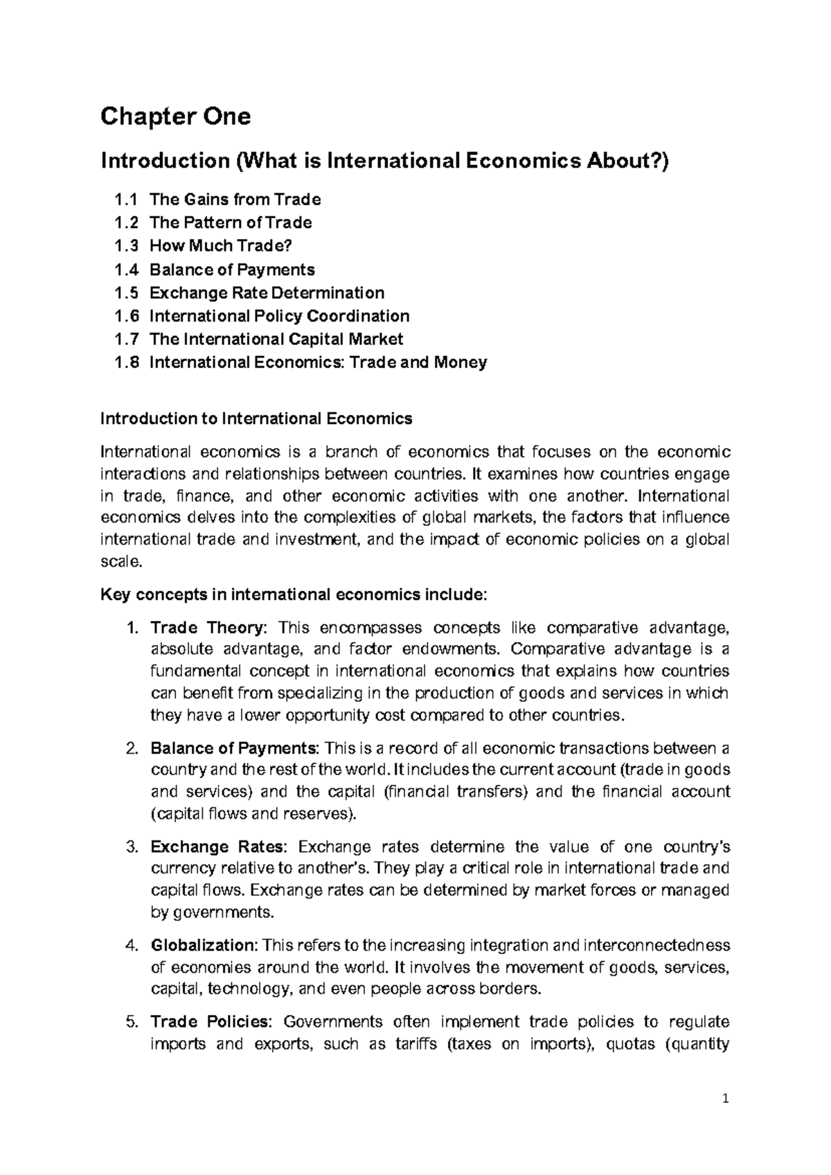 Chapter 1 - Introduction to International Economics: Trade Dynamics ...