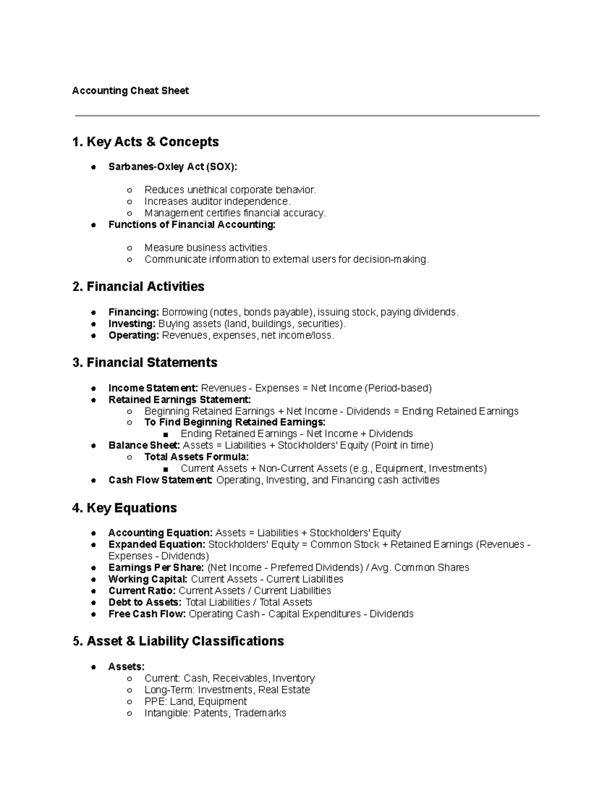 ACCT 101: Accounting Cheat Sheet & Key Concepts Overview - Studocu