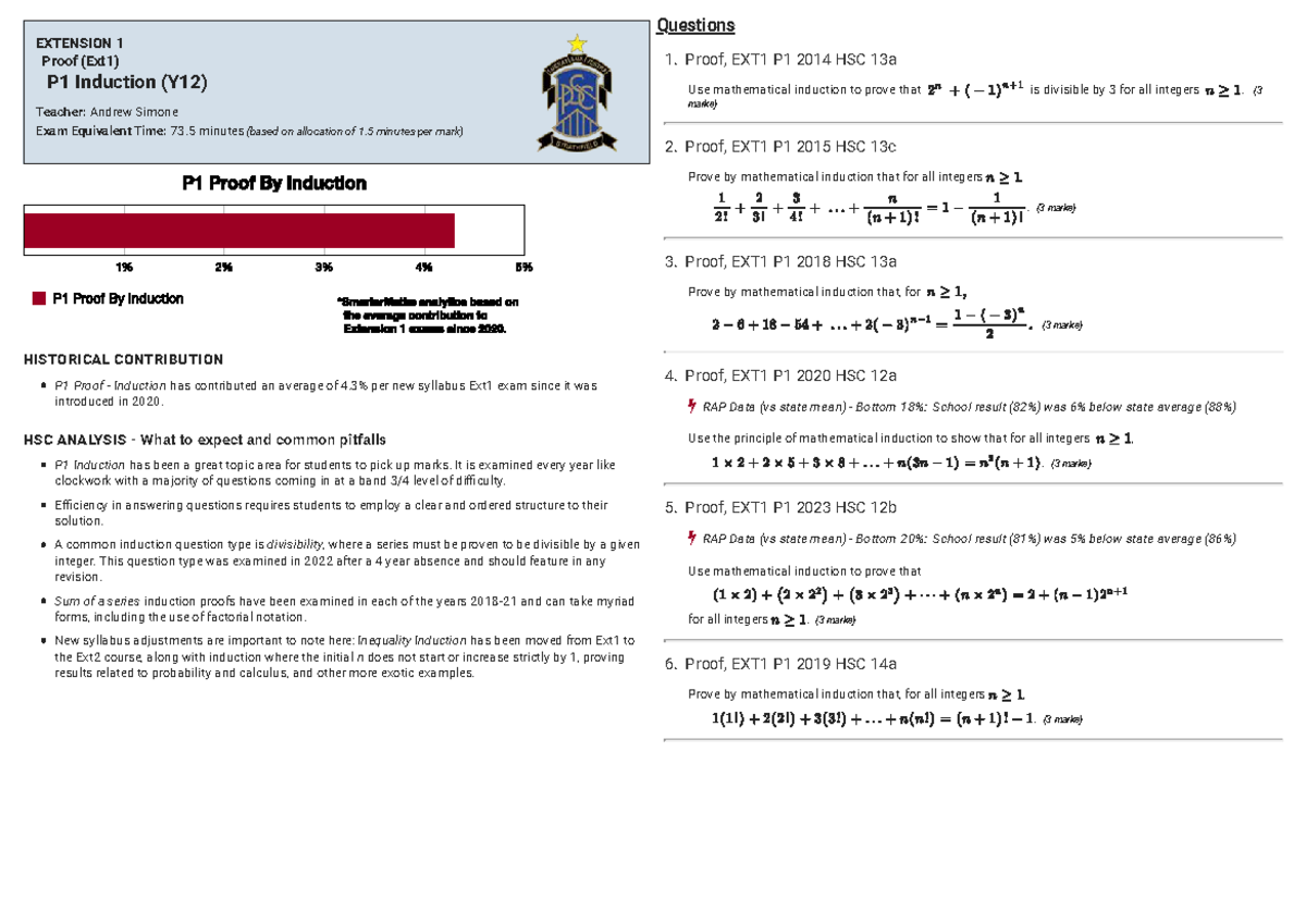 Sm Maths Induction: EXT1 P1 Proof Techniques for HSC Exams - Studocu