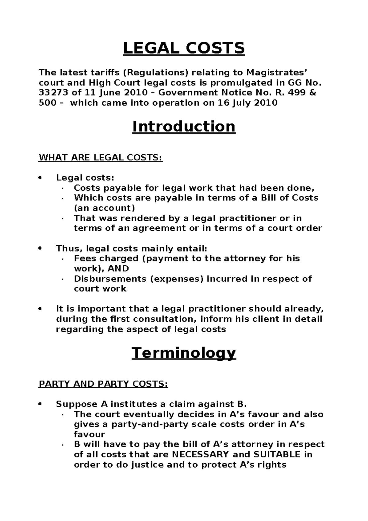 Legal Costs Overview: Magistrates' Court & High Court Guidelines - Studocu