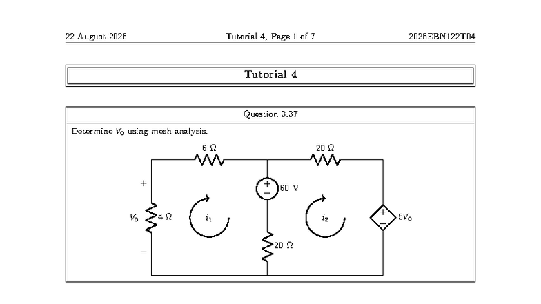 2025EBN122T04 Tutorial 4 - Mesh Analysis Questions - Studocu