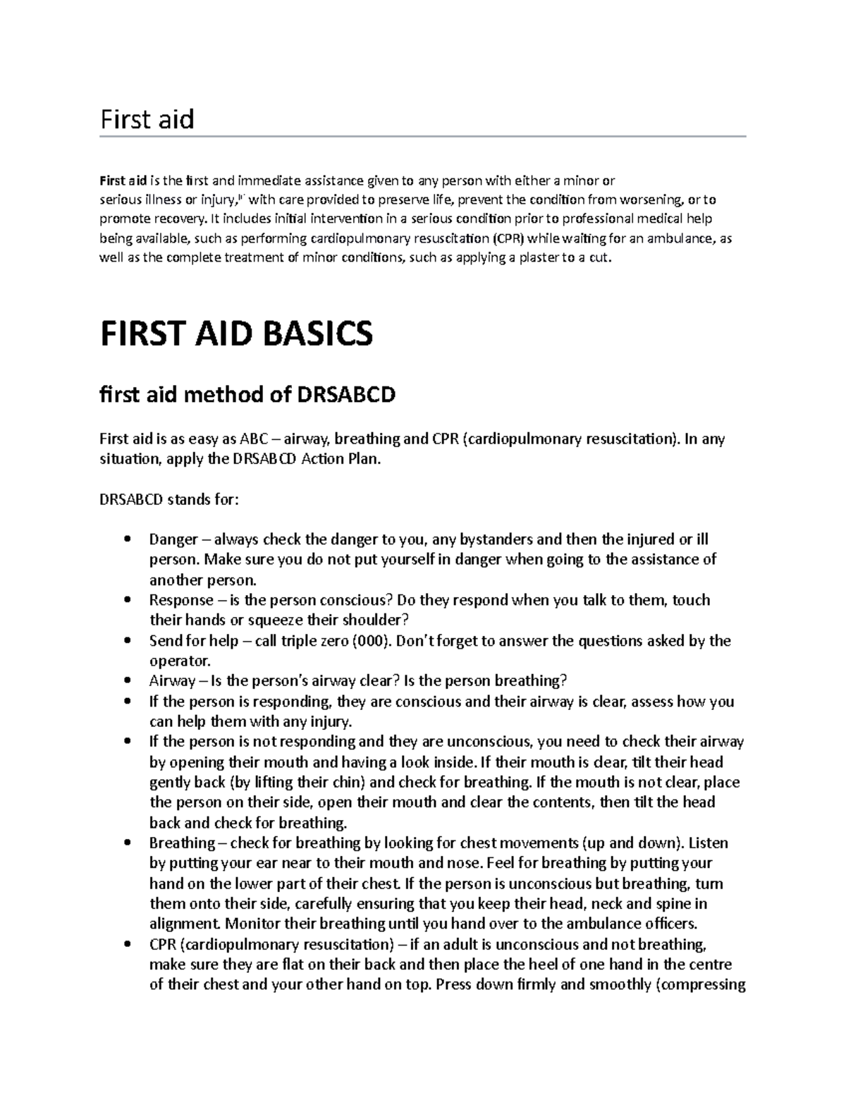 First Aid Guide: Essential Techniques and Emergency Procedures - Studocu