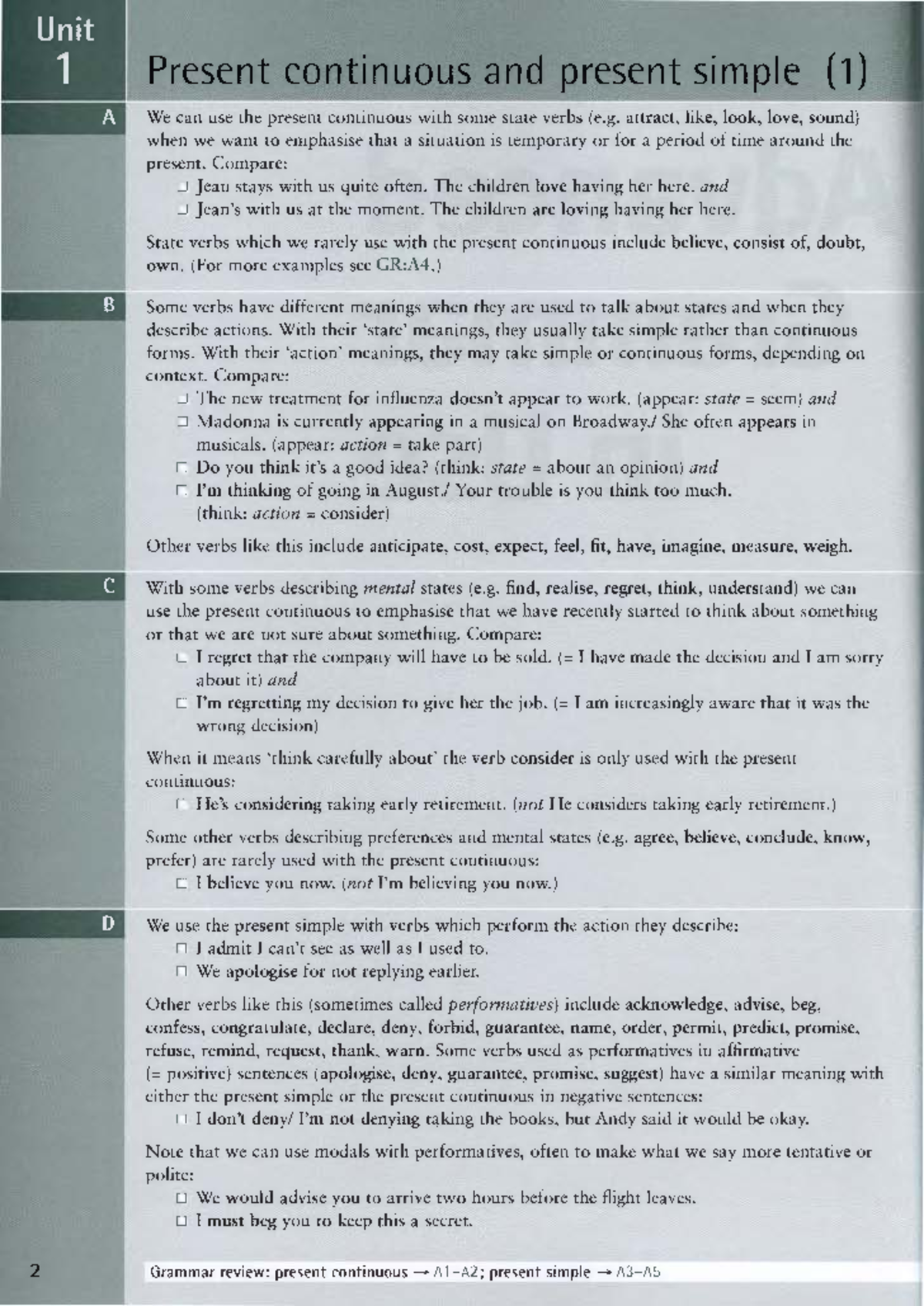 Unit 1: Present Continuous vs Present Simple Grammar Review and Exercises - Studocu