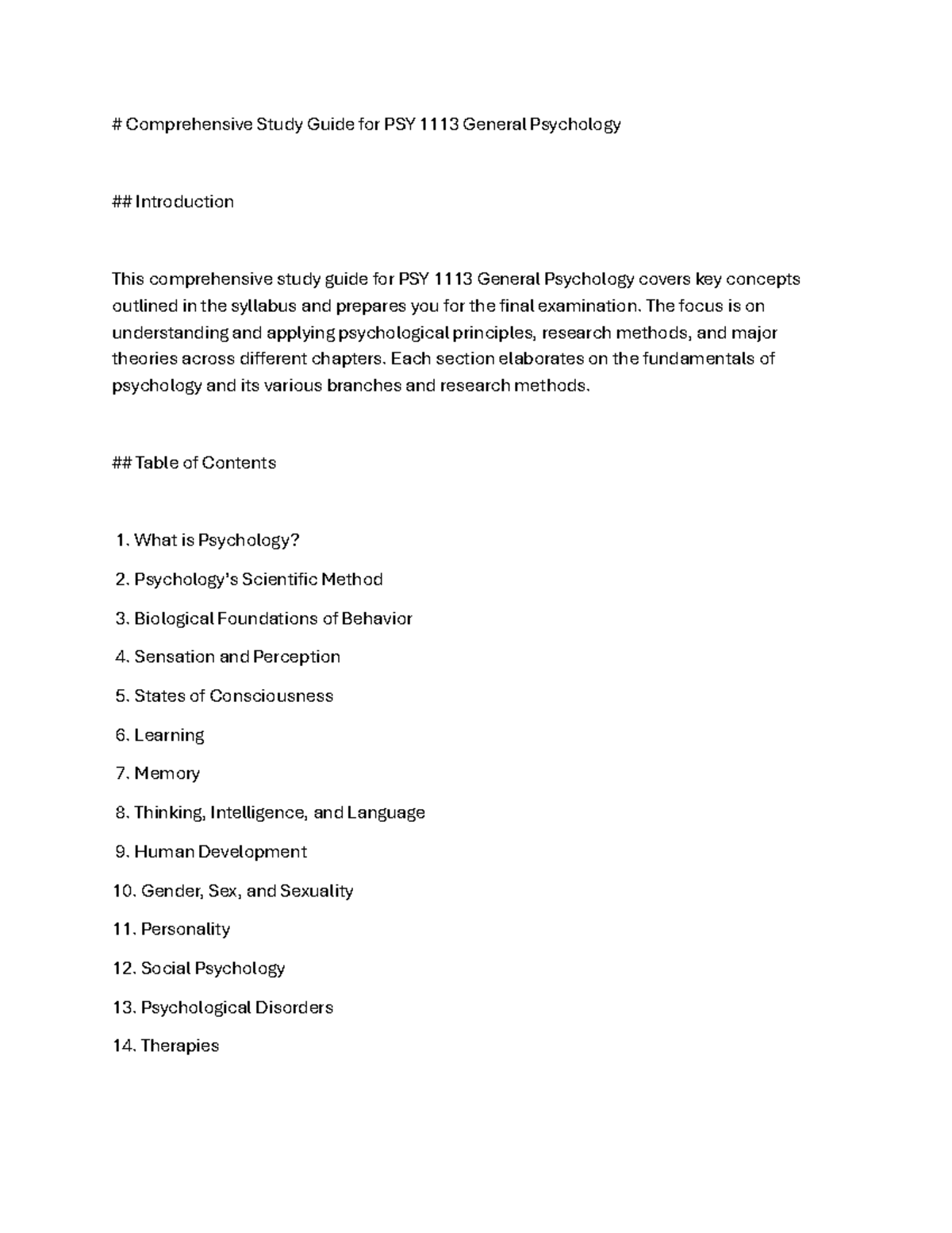 Comprehensive Final Study Guide for PSY General Psychology - Studocu