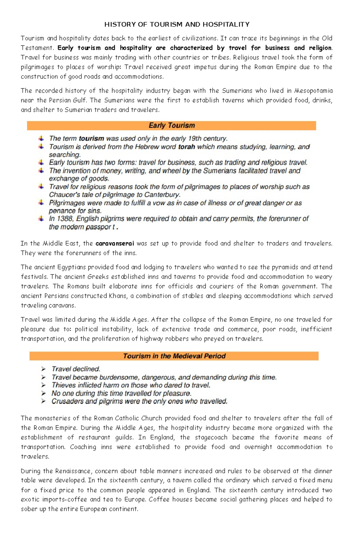Lesson 2: Exploring the Evolution of Tourism and Hospitality - Studocu