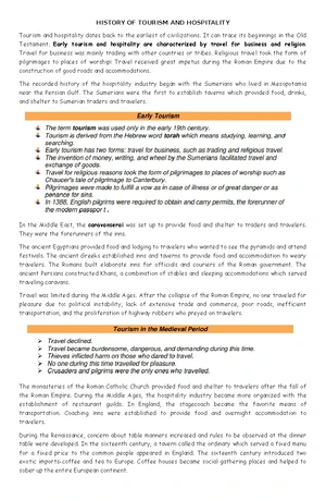 Lesson 2: Exploring the Evolution of Tourism and Hospitality - Studocu