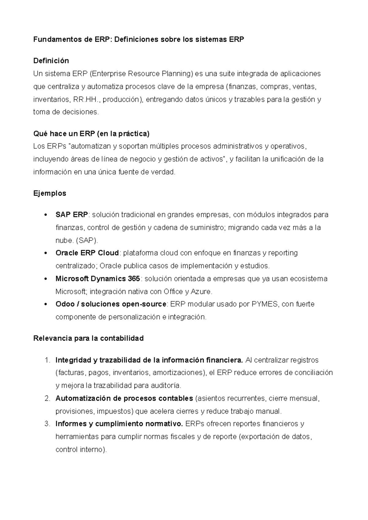 Fundamentos de ERP: Definiciones y Selección de Sistemas ERP - Studocu