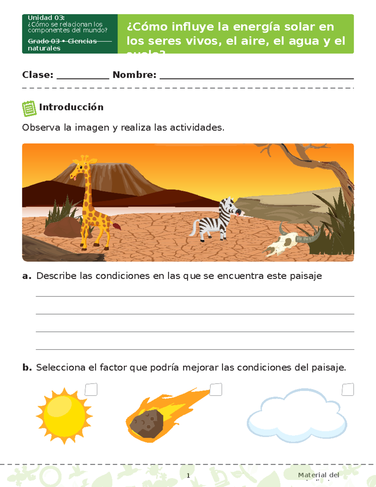El Sol, el aire y el suelo en Grado 03 - Ciencias Naturales - Studocu