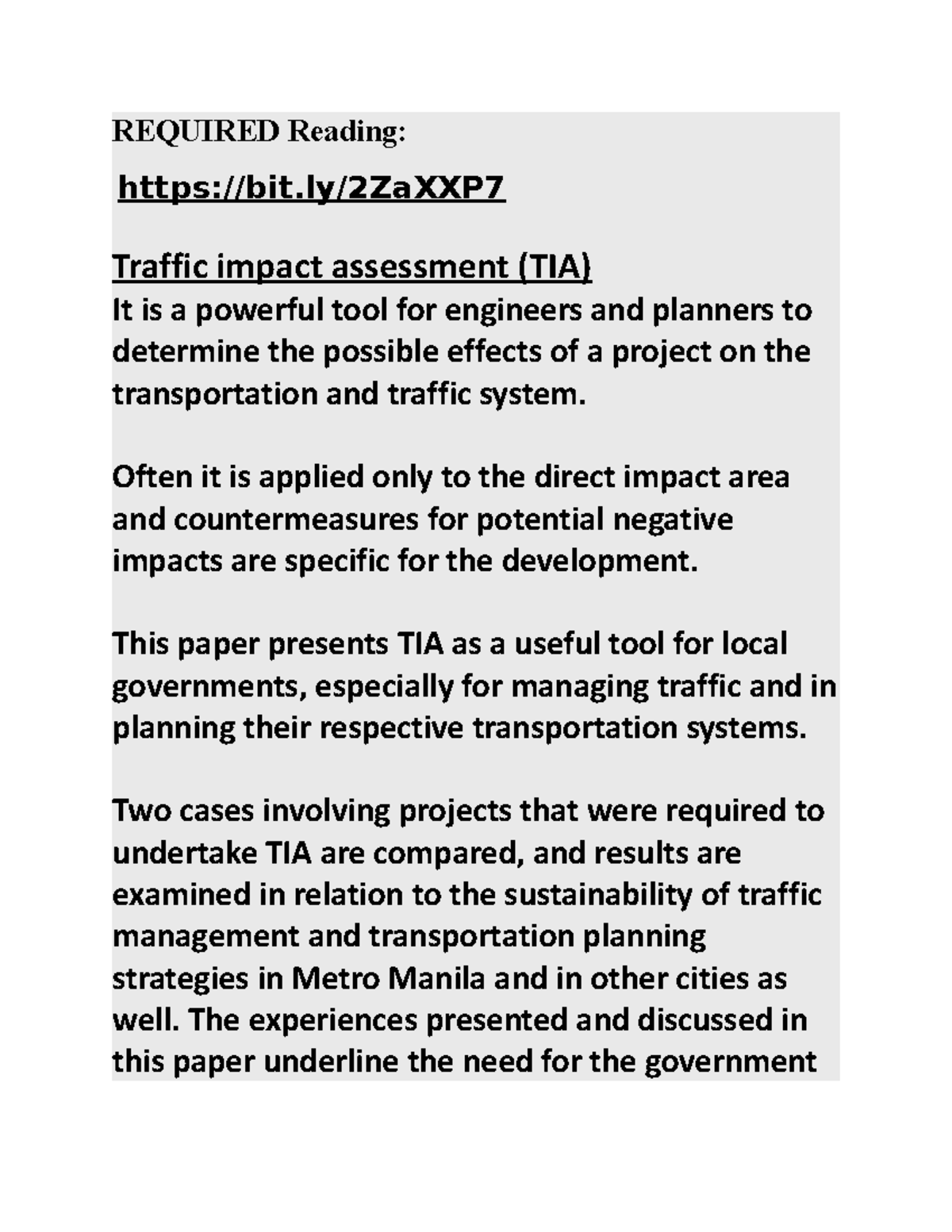 Comprehensive Traffic Impact Assessment (TIA) for Urban Projects - Studocu