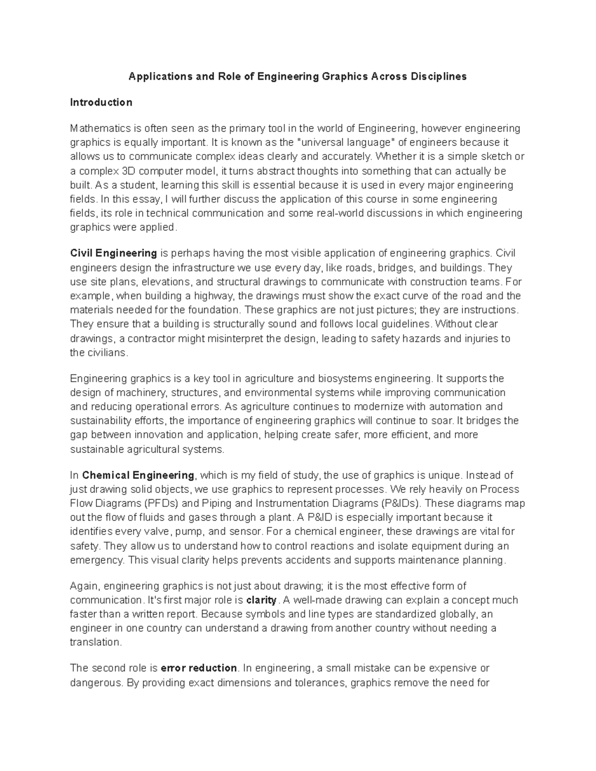 The Role of Engineering Graphics in EWGGE: A Comprehensive Essay - Studocu