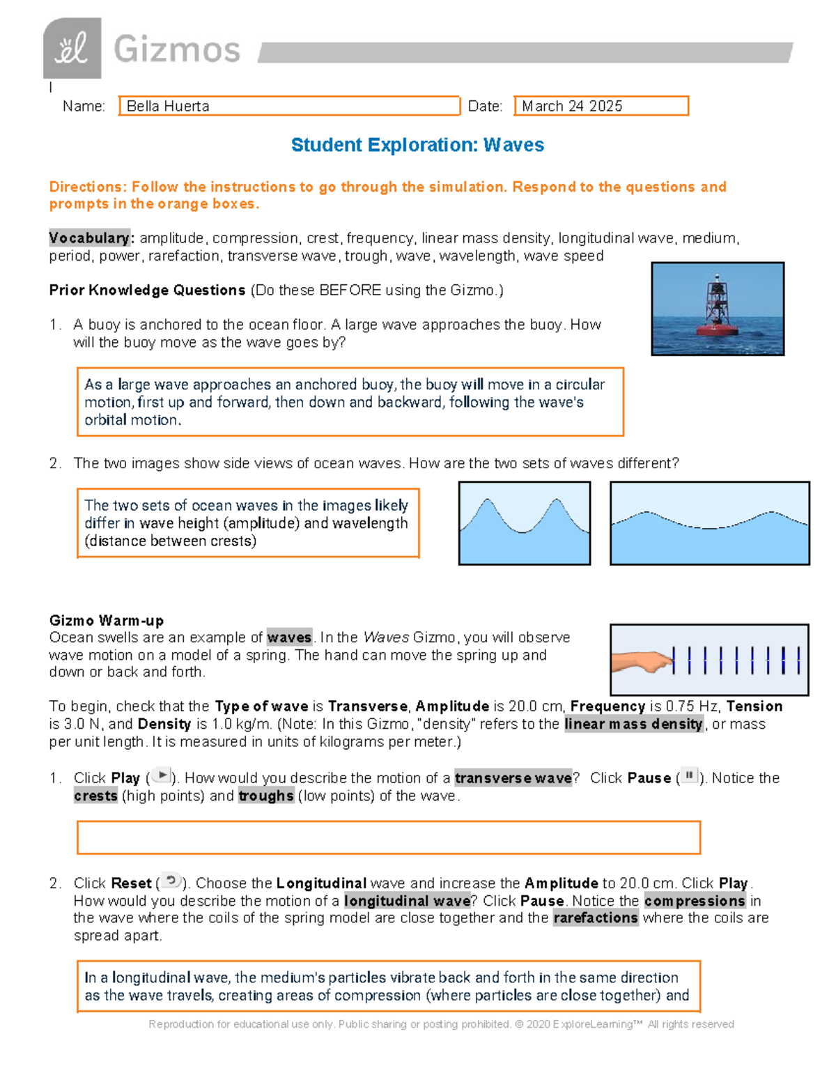 Student Exploration: Waves Gizmo Activity for PHYS101 - Studocu